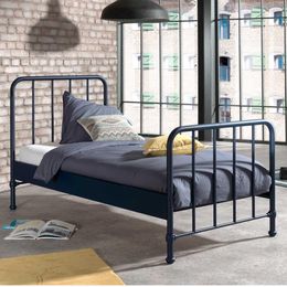 Pharao24.de Retro Einzelbett aus Metall Blau pulverbeschichtet