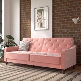 Pharao24.de Zweisitzer Schlafsofa rosa aus Samt R&uuml;cken Klappmechanik