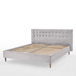 Pharao24.de Stoffbett Hellgrau Samt in modernem Design mit Bettkasten