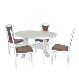 Pharao24.de Sitzgruppe mit ovalem Ausziehtisch Wei&szlig; und Braun (f&uuml;nfteilig)