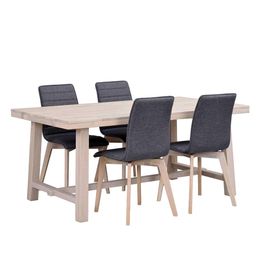 Pharao24.de Sitzgruppe in Holz White Wash und Grau Skandi Design (f&uuml;nfteilig)