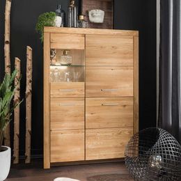 Pharao24.de Highboard Vitrine aus Wildeiche Massivholz Glastür links