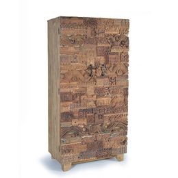Pharao24.de Holzschrank Massiv Schrank Holz handgearbeitet mit Metallgriffen