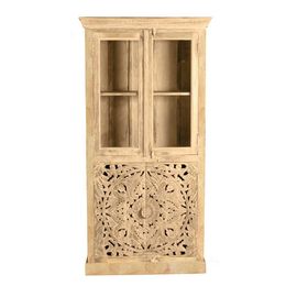 Pharao24.de Standvitrine aus Mangoholz Sandfarben massiv Vintage Design