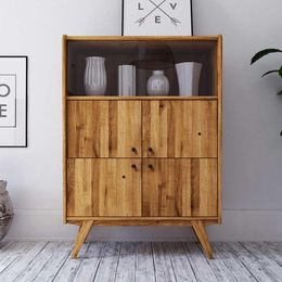 Pharao24.de Wohnzimmer Highboard aus Wildeiche Massivholz Retro Look