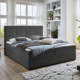 Pharao24.de Gepolstertes Stauraumbett in Dunkelgrau Webstoff 118 cm hoch