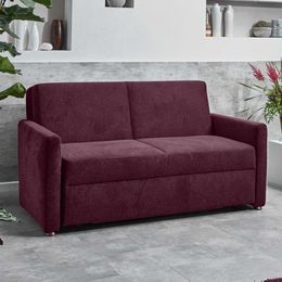 Pharao24.de Doppelschlafsofa modern in Dunkellila 165 cm breit