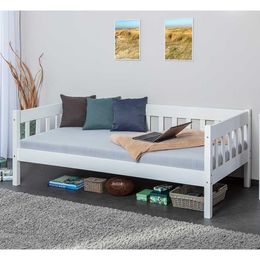 Pharao24.de Singlebett aus Kiefer Massivholz weiss Skandi Design