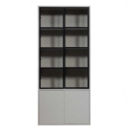 Pharao24.de Esszimmervitrinenschrank modern in Hellgrau und Schwarz 230 cm hoch
