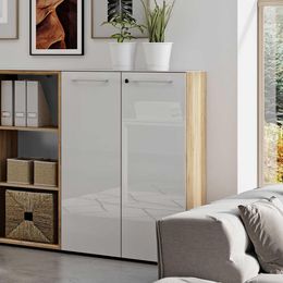 Pharao24.de Officeschrank in Wei&szlig; und Wildeiche Optik Glas beschichtet