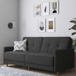 Pharao24.de Dreisitzer Schlafsofa in Grau Stoff R&uuml;cken Klappmechanik