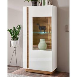 Pharao24.de Wohnzimmer Vitrinenschrank in Weiß und Wildeiche Optik Skandi Design