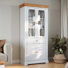 Pharao24.de Esszimmervitrinenschrank massiv Kiefer im Landhausstil 95 cm breit