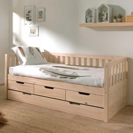 Pharao24.de Kojenbett mit Stauraum aus Kiefer Massivholz Skandi Design