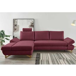 Pharao24.de Ecksofa Bordeaux Velours 284 cm breit Schlaffunktion & Bettkasten