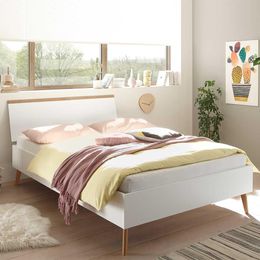 Pharao24.de Doppel Bett in Wei&szlig; und Eichefarben 140x200 cm