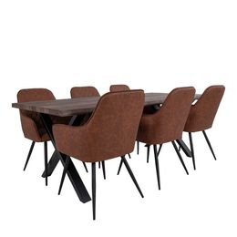 Pharao24.de Esszimmergarnitur in Eiche dunkel und Cognac Braun Loft Design (siebenteilig)
