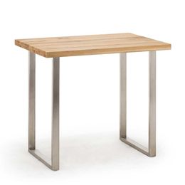 Pharao24.de Hochtisch aus Wildeiche Massivholz und Edelstahl 120 cm breit
