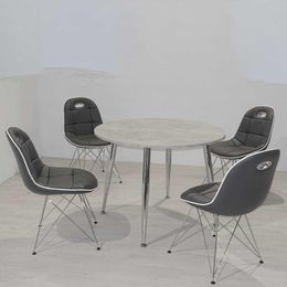 Pharao24.de Retro Essgruppe mit rundem Tisch Beton Grau und Dunkelgrau (f&uuml;nfteilig)