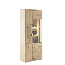 Pharao24.de Wohnzimmervitrine Standvitrine aus Asteiche Massivholz 203 cm hoch