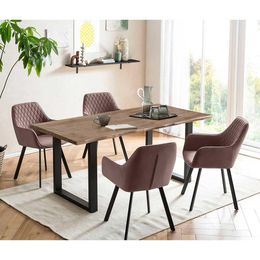 Pharao24.de Esszimmer Set im Industry und Loft Stil Braun (f&uuml;nfteilig)