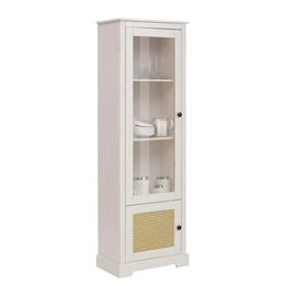 Pharao24.de Wohnzimmer Vitrinenschrank in Weiß und Beige Glastür