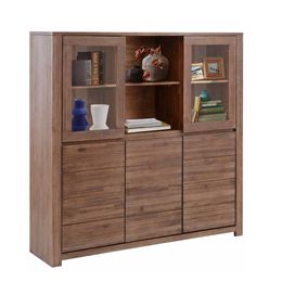 Pharao24.de Highboard Wohnzimmer Highboard mit Glastüren in Dunkelbraun