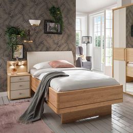 Pharao24.de Einzelbett und Nachtkonsole in Beige und Eiche teilmassiv Polsterkopfteil (zweiteilig)
