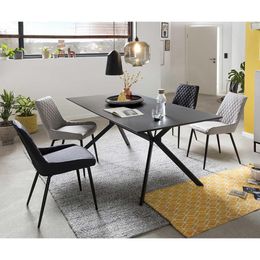 Pharao24.de Esszimmer Sitzgruppe in Hellgrau und Schwarz 180 cm Esstisch (f&uuml;nfteilig)