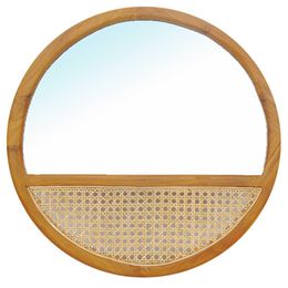 Pharao24.de Garderobenspiegel 60 cm aus Teak Massivholz und Rattan Skandi Design