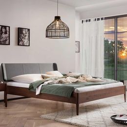 Pharao24.de Bett Nussbaum geölt mit Polsterkopfteil optional mit Nachtkonsole