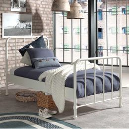 Pharao24.de Retro Einzelbett aus Metall Wei&szlig; pulverbeschichtet