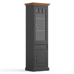 Pharao24.de Vitrine Landhaus Design aus Kiefer Massivholz Grau und Eichefarben