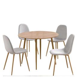 Pharao24.de Komplette Essgruppe in Hellgrau und Eichefarben Skandi Design (f&uuml;nfteilig)