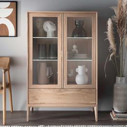Pharao24.de Esszimmer Highboard Vitrine im Skandi Design Wildeiche Massivholz Bianco