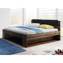 Pharao24.de Stauraum Bett 140x200 cm in Wildeiche dunkel & Schwarz 94 cm hoch