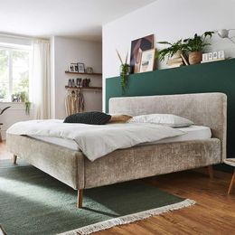 Pharao24.de Stauraum Bett gepolstert in Beige und Eiche inklusive Lattenrost