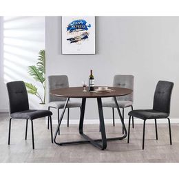 Pharao24.de Esszimmer Sitzgruppe in Nussbaumfarben und Grau rundem Tisch (f&uuml;nfteilig)