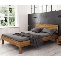 Pharao24.de Niedriges Bett aus Wildeiche Massivholz modern