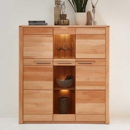 Pharao24.de Wohnzimmer Highboard Kernbuche teilmassiv LED Beleuchtung