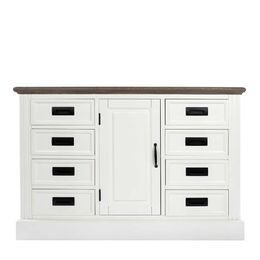 Pharao24.de Landhausstil Sideboard in Wei&szlig; und Graubraun acht Schubladen