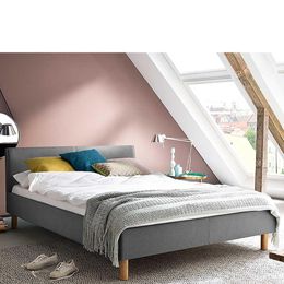 Pharao24.de Niedriges Bett in Hellgrau Webstoff Skandi Design