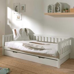 Pharao24.de Wei&szlig;es Kastenbett aus Kiefer Massivholz Skandi Design