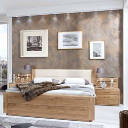 Pharao24.de Komfortbett aus Eiche Polsterkopfteil in Creme Wei&szlig; (dreiteilig)