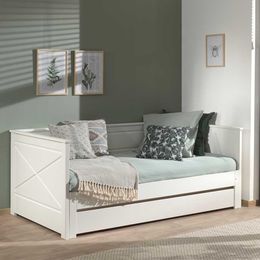 Pharao24.de Wei&szlig;es Kojenbett mit einem Ausziehbett Landhausstil