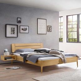 Pharao24.de 140x200 cm Bett Eiche hell aus Massivholz 38 cm Einstiegsh&ouml;he
