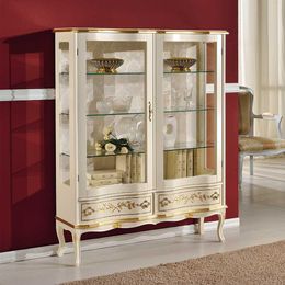 Pharao24.de Esszimmervitrine im Barockstil Weiß und Goldfarben verziert