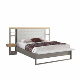 Pharao24.de Designerbett in Wei&szlig; Grau Metall LED Beleuchtung