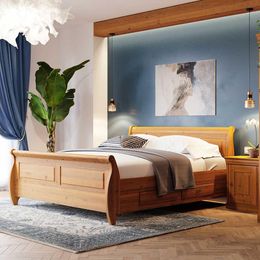 Pharao24.de 140x200 Holzbett Kiefer massiv in Honigfarben Landhausstil