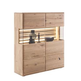 Pharao24.de Highboard Esszimmer Vitrine aus Asteiche Massivholz mit Metallgriffen